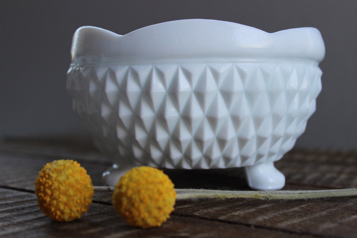 Three Footed Diamond Pattern Milk Glass Dish | Etsy