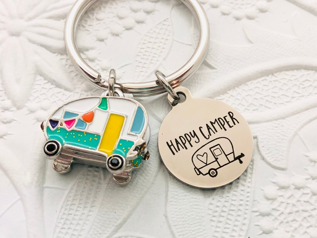 Happy Camper Keychain, Small Camper Charm, Camper Key Ring, Camping ...