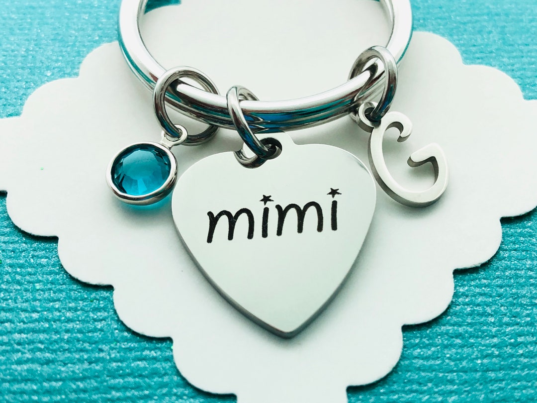 Mimi Birthstone Initial Keychain, Mimi Keepsake, Grandma Mimi Gift ...