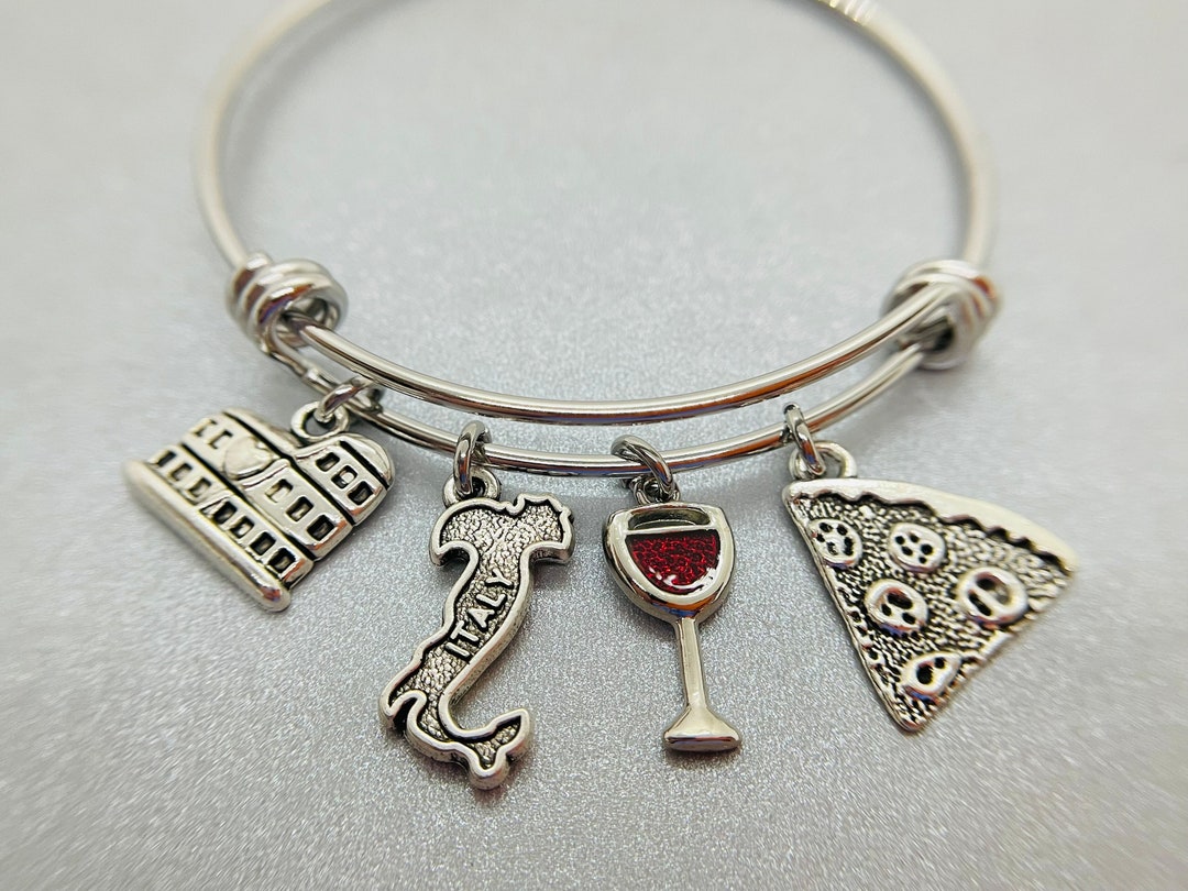 Italy Charm Bracelet, Italy Themed Charm Bracelet, Italy Charm Bangle ...