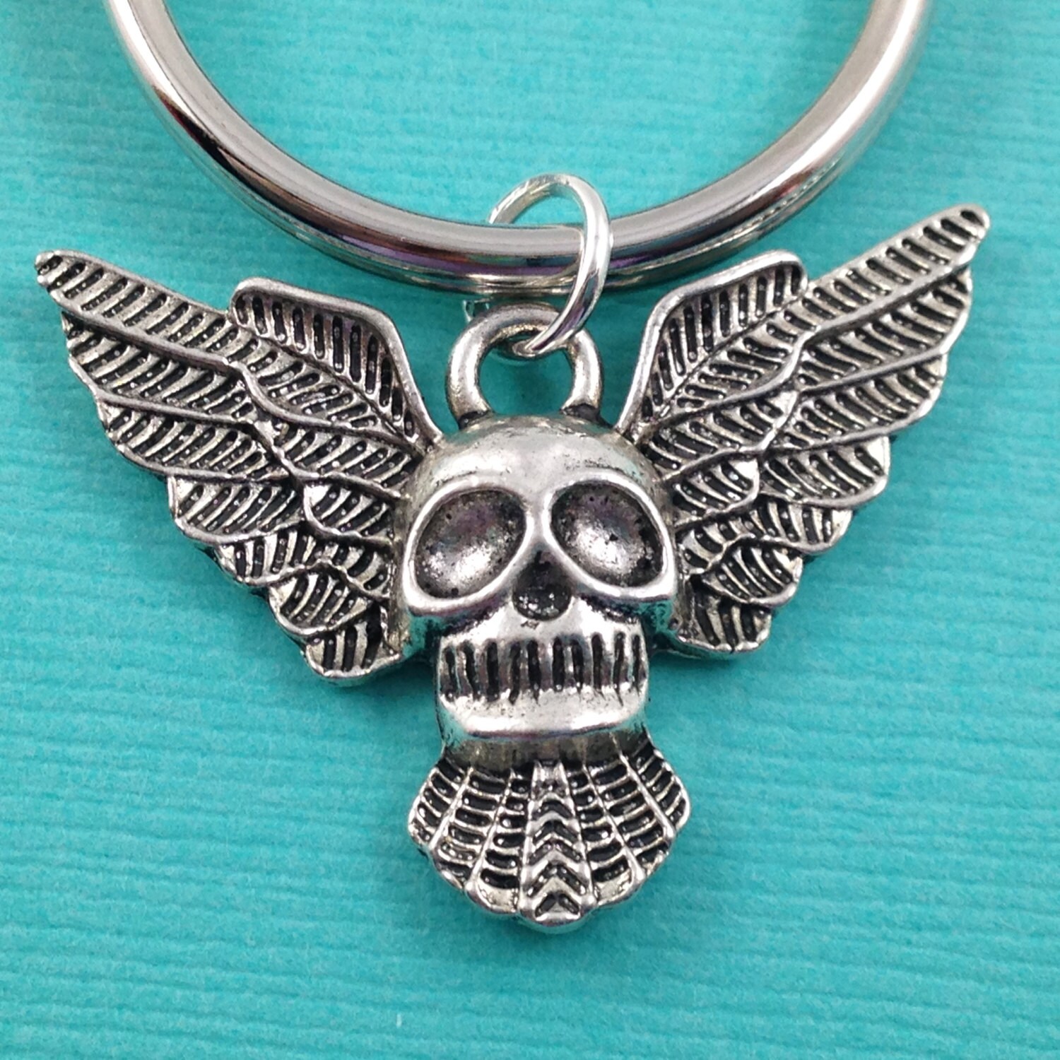 Skull Keychain Skull Charm Biker Keychain Custom Keychain - Etsy