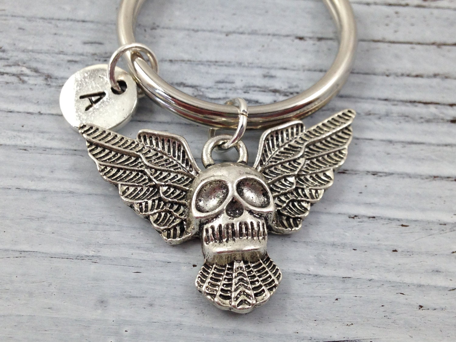Skull Keychain Skull Charm Biker Keychain Custom Keychain - Etsy