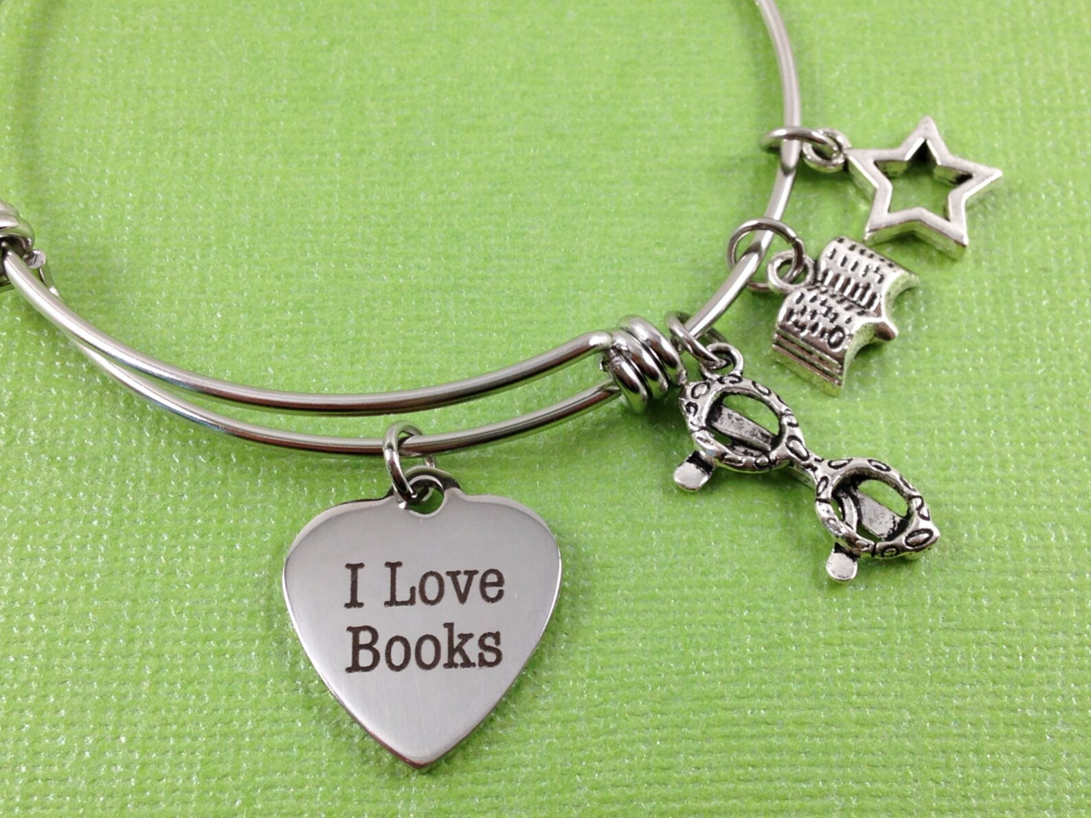 Book Charm Bracelet Book Charm Bangle I Love Books Charm - Etsy