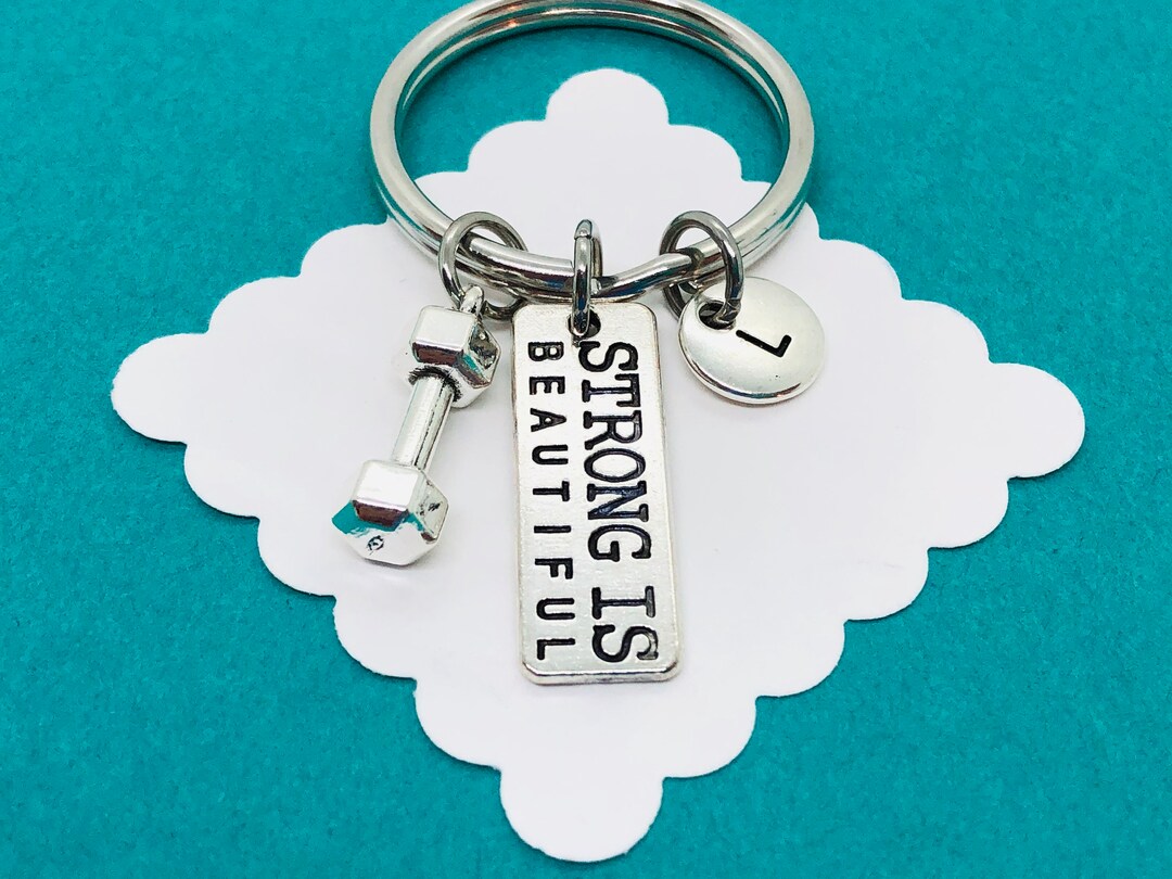 Fitness Keychain, Barbell Keychain, Strong is Beautiful Keychain, Gift ...