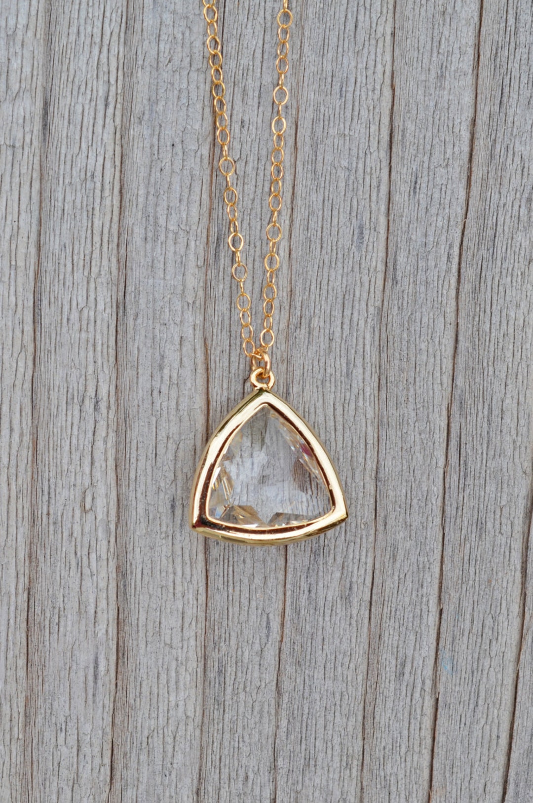 Crystal Triangle Pendant Necklace, Pendant Necklace, Crystal Necklace ...