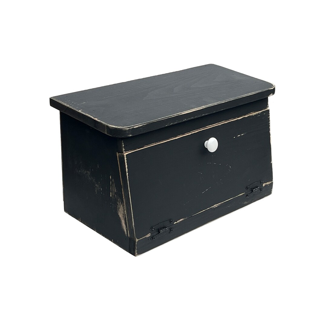Distressed Painted Wood Bread Box With White Knob - Country Farmhouse ...
