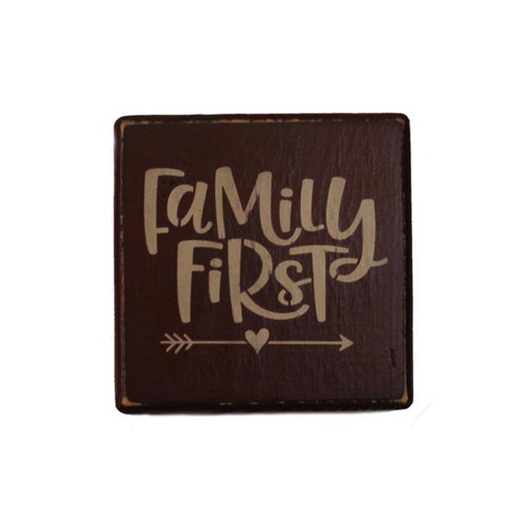 Family First Block Shelf Sitter With Distressed Finish Handmade Wooden ...