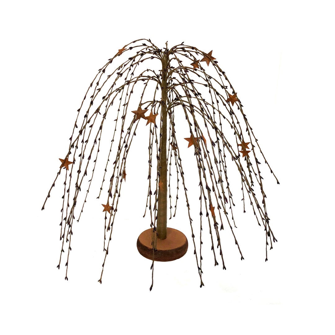 Primitive 18-inch Willow Tree With Burgundy Pip Berries & Rusty Stars ...