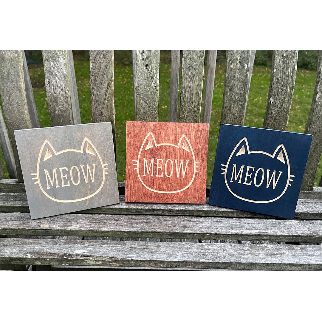 Engraved Wood Cat Meow Sign - Country Farmhouse Pet Kitten Wooden Shelf ...