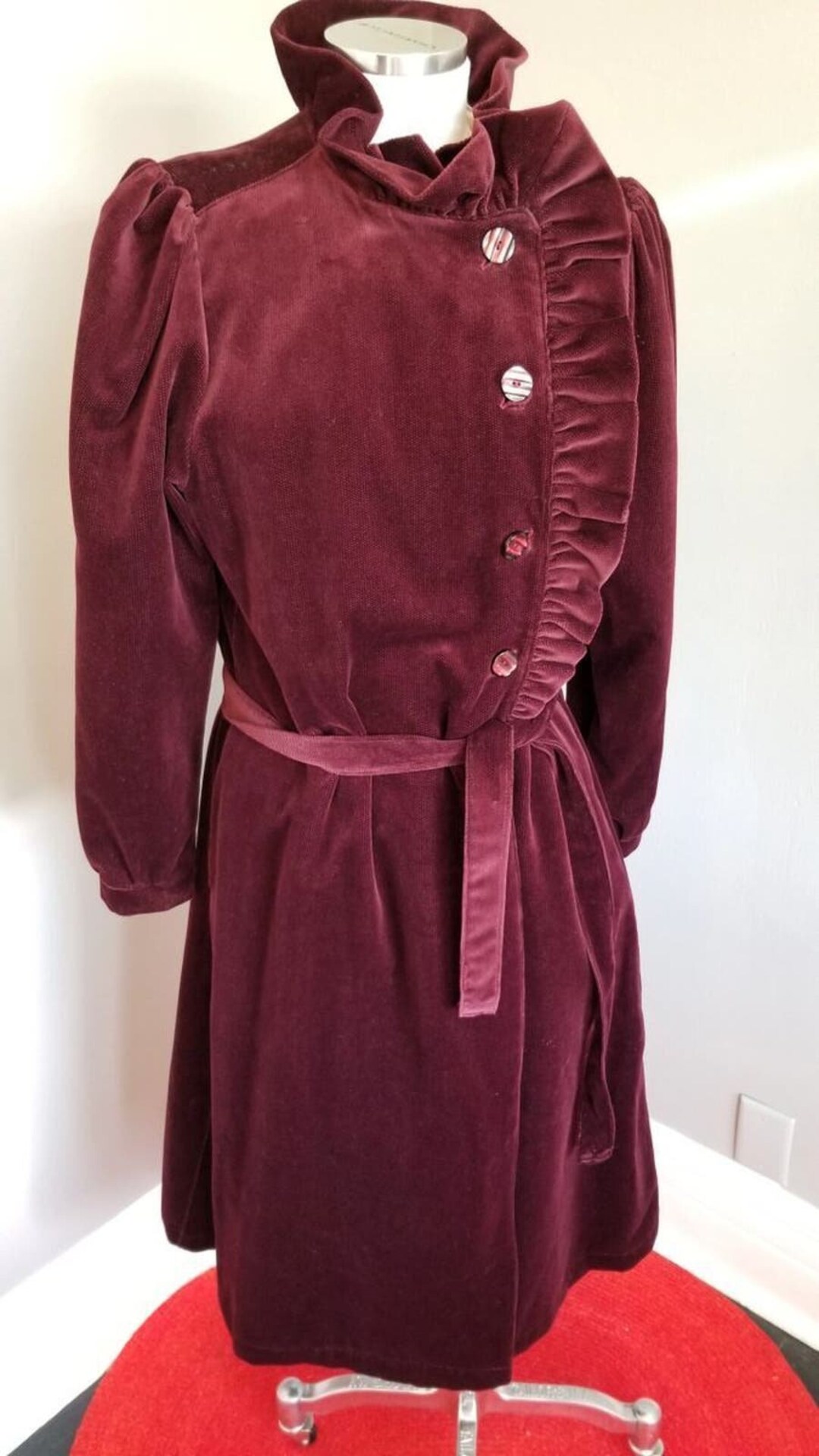 80s Mhi Velvet Ruffle Overcoat M / XL - Etsy