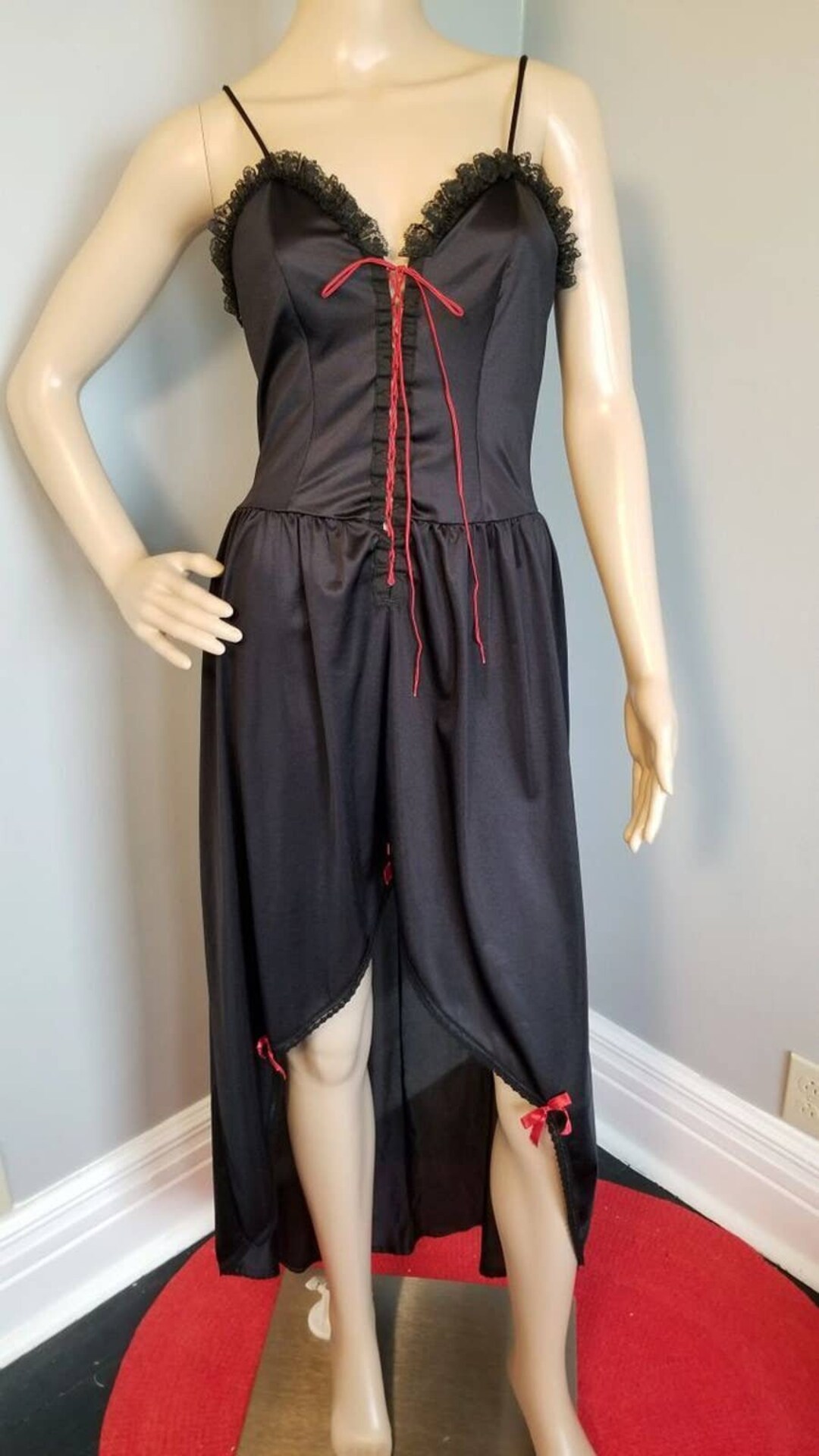 70s Lady Cameo of Dallas Black Hi-lo Corset Gown L - Etsy
