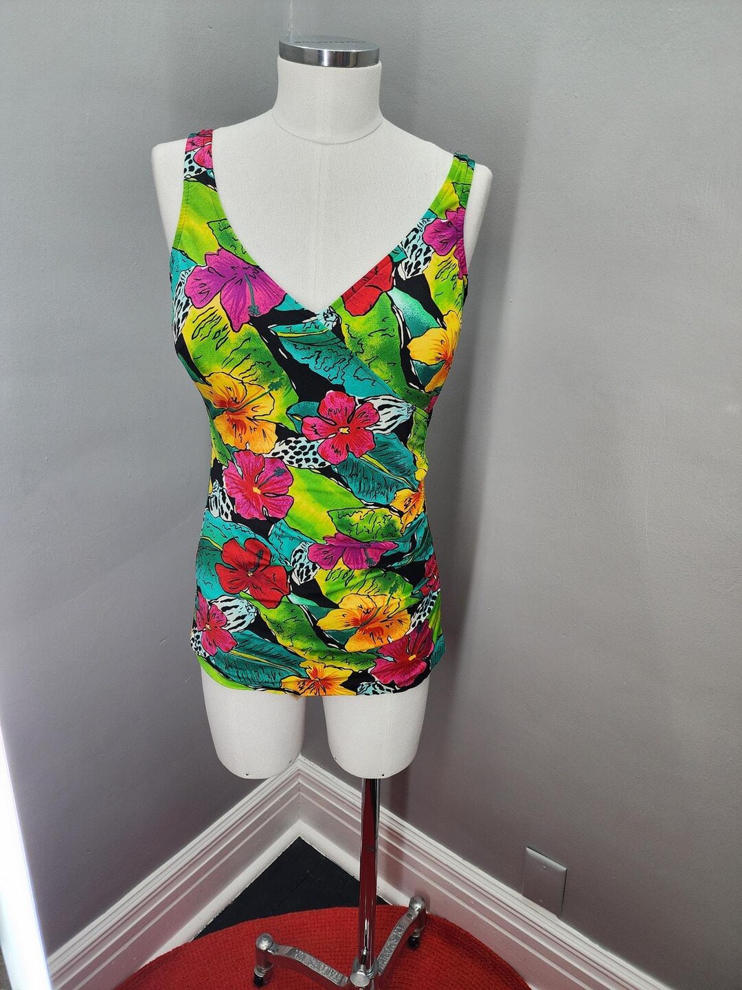 80s Maxine of Hollywood Bright Floral One Piece Swim M - Etsy