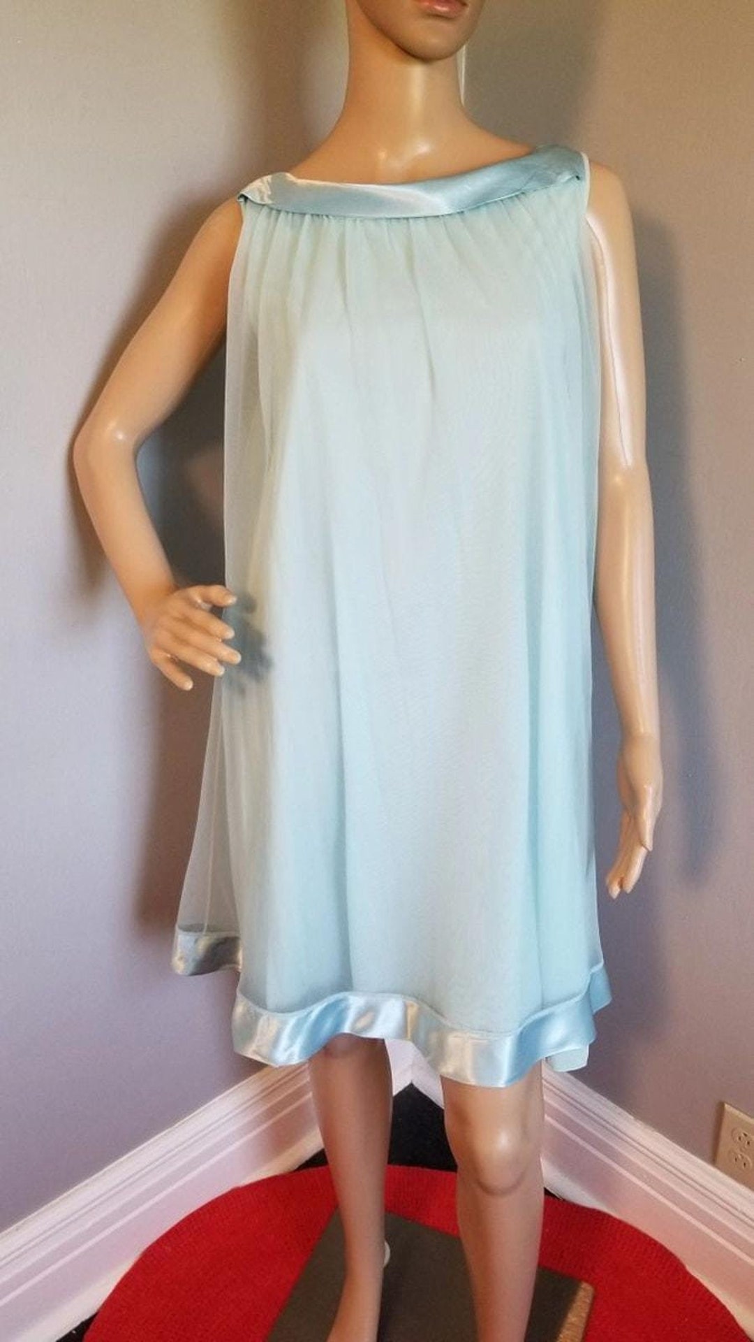 60s Vintage Miss Siren Short Nightgown in Light Blue M - Etsy