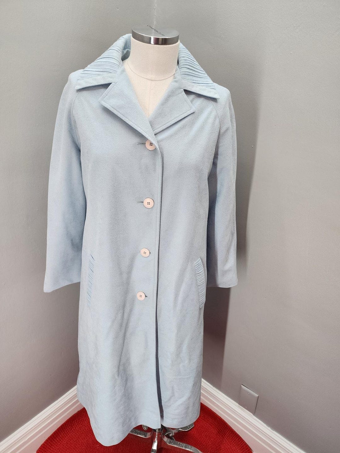 80s Vintage Faux Suede Light Blue Trench / Overcoat - L - Etsy