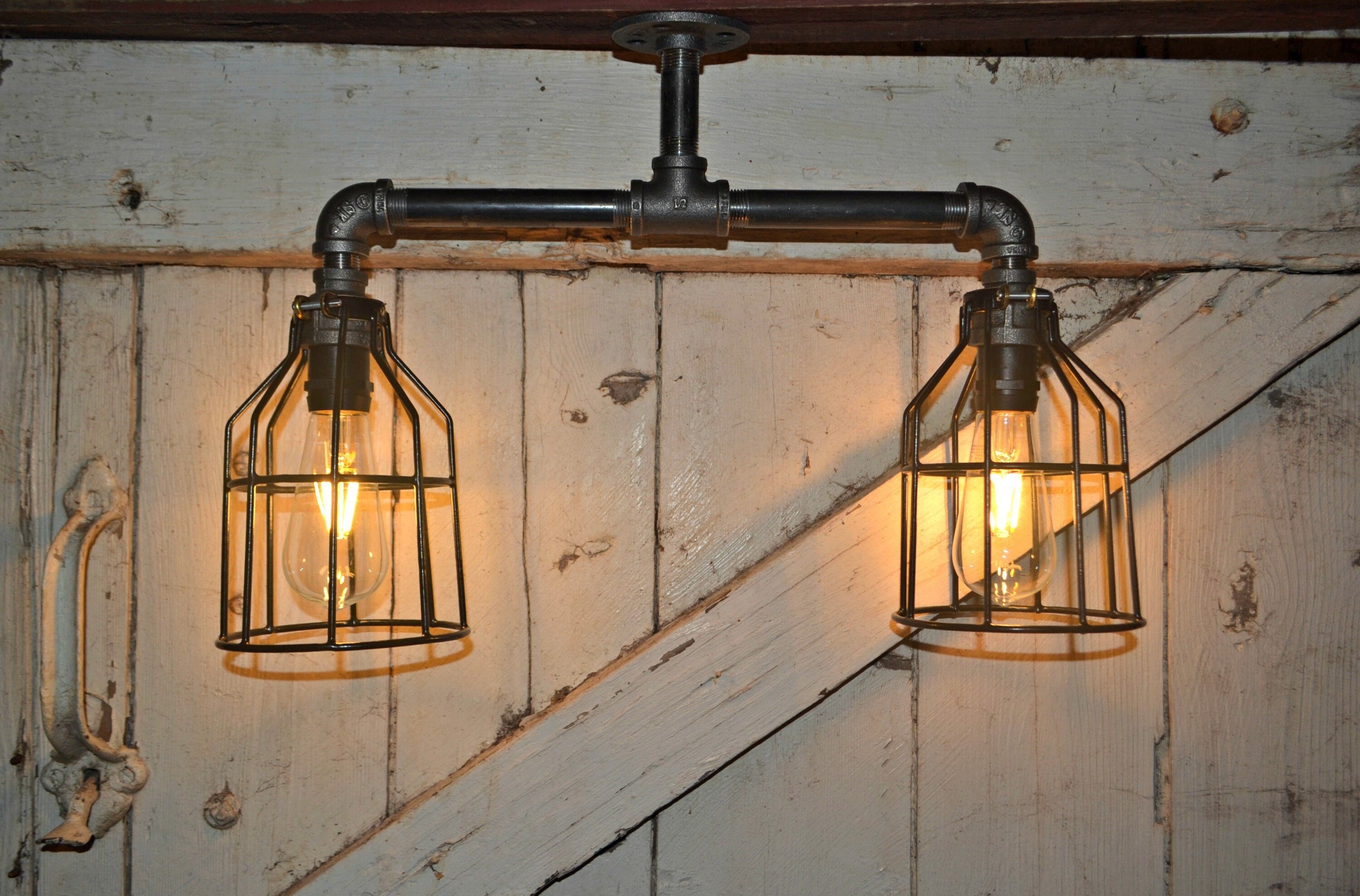 Industrial 2 Bulb Ceiling Light Fixture - Unique Pipe Light - Edison ...