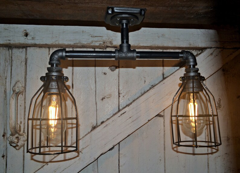 Industrial 2 Bulb Ceiling Light Fixture - Unique Pipe Light - Edison ...