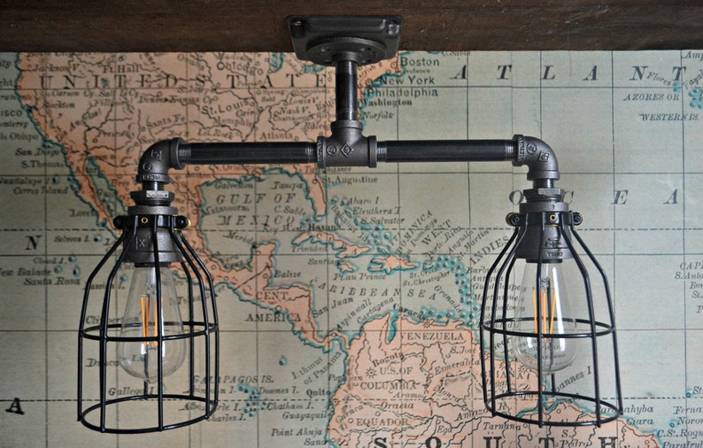 Industrial 2 Bulb Ceiling Light Fixture - Unique Pipe Light - Edison ...