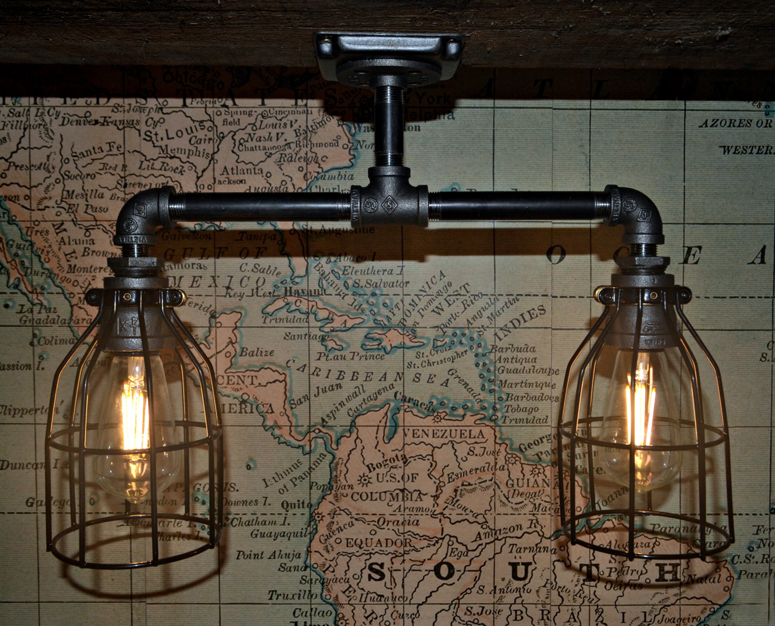 Industrial 2 Bulb Ceiling Light Fixture - Unique Pipe Light - Edison ...