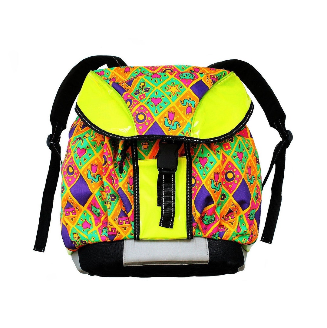 90s Vintage Le Chat Fluorescent Backpack Multicolor Reflective 3M ...