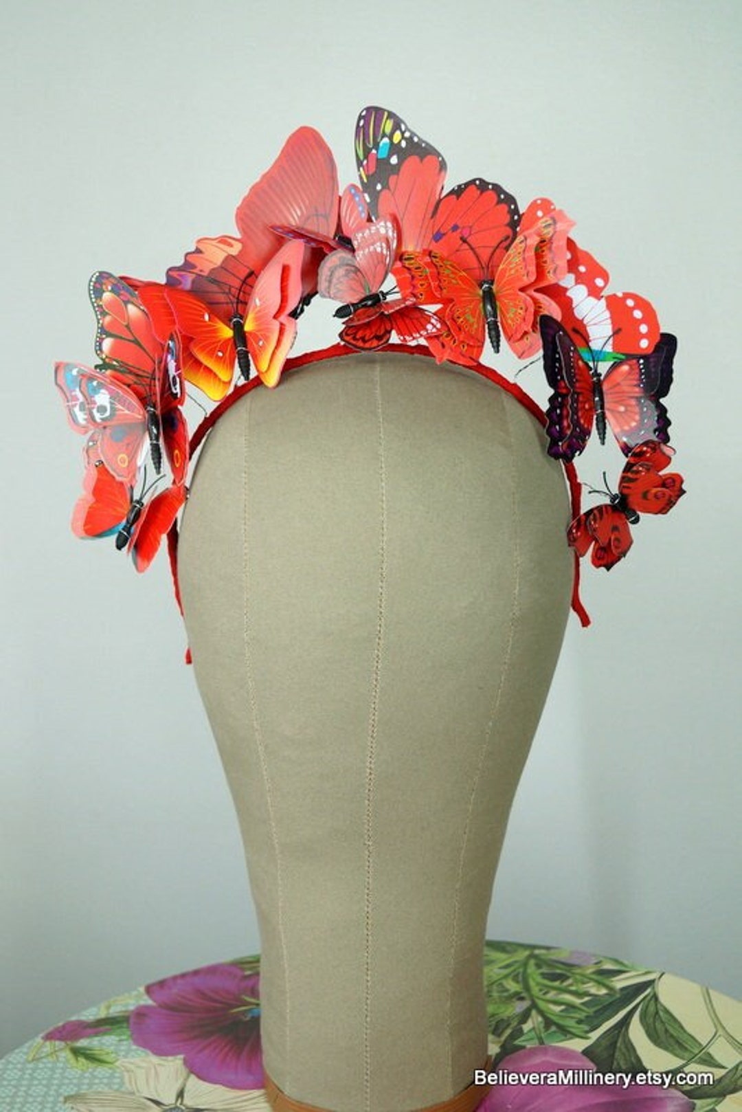 Red Butterflies Headband Crown Fascinator Spring Racing Carnival ...