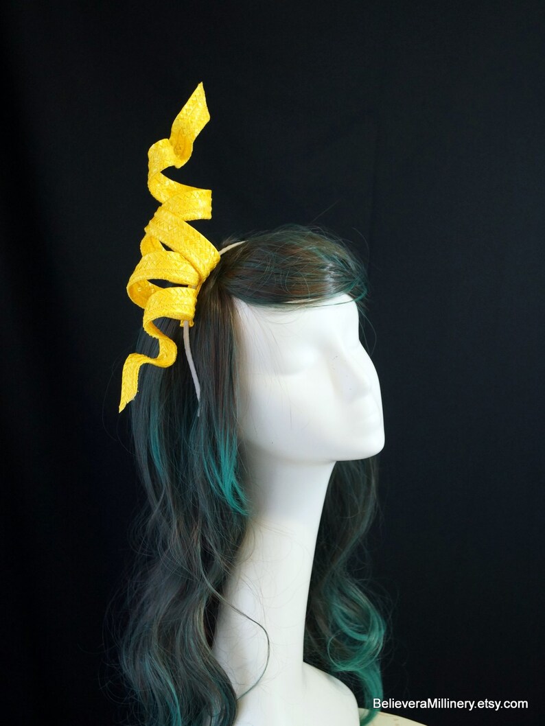Modern Yellow Straw Ribbon Loops Fascinator Headband Race Day - Etsy ...