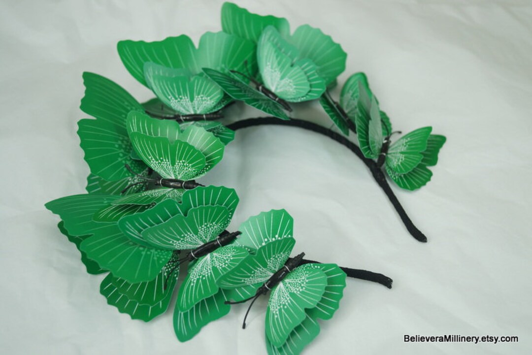 Green Butterflies Headband Crown Fascinator Spring Racing Carnival ...