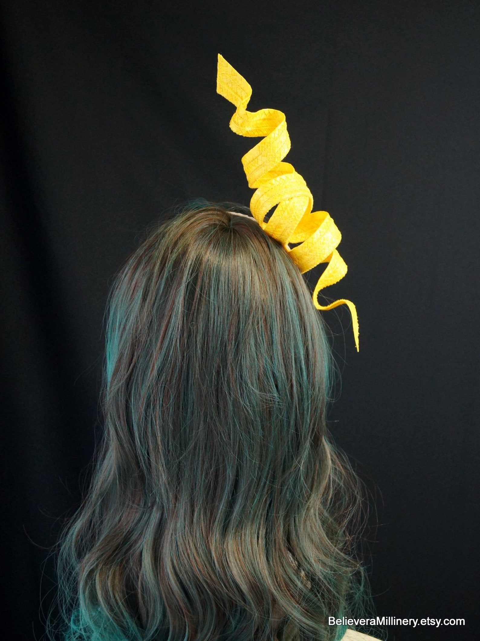 Modern Yellow Straw Ribbon Loops Fascinator Headband Race Day - Etsy ...