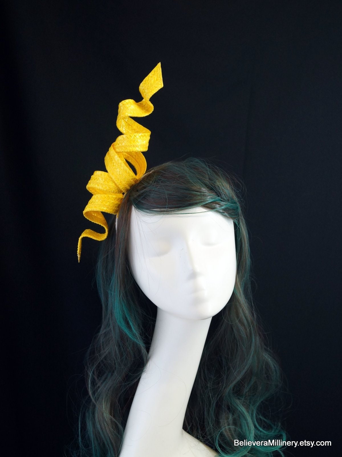 Modern Yellow Straw Ribbon Loops Fascinator Headband Race Day - Etsy ...