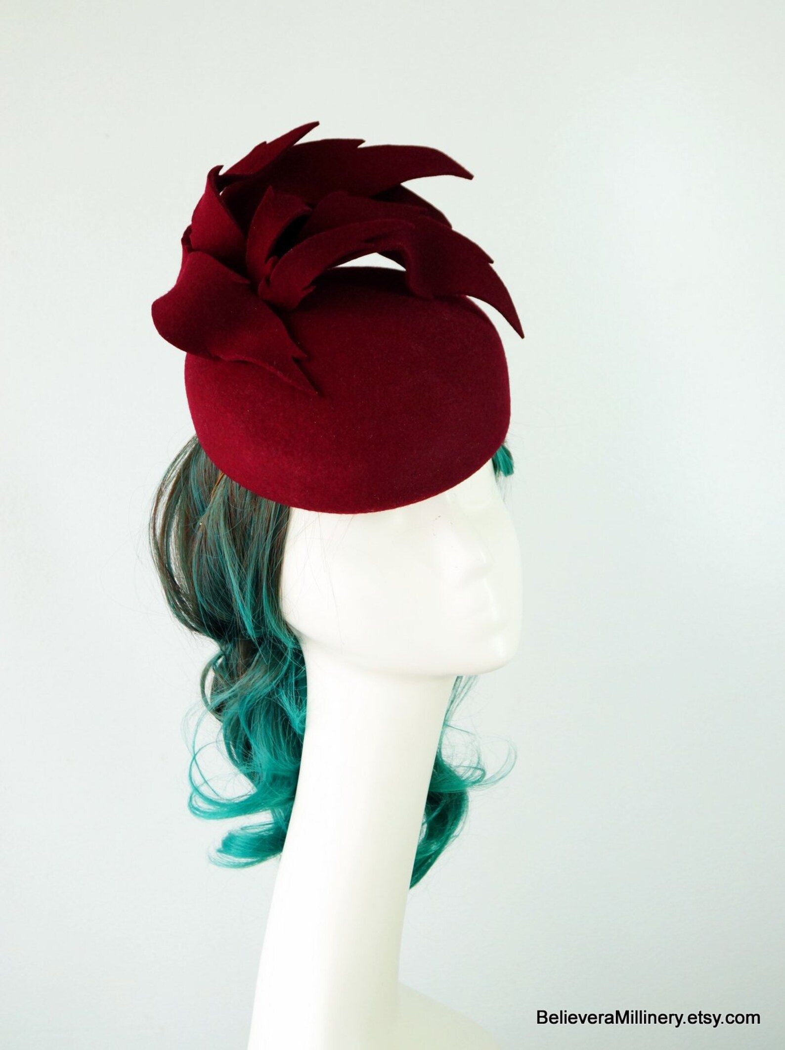 Burgundy Red Wool Felt Hat Leaves Beret Headwear Winter Fall Racing ...