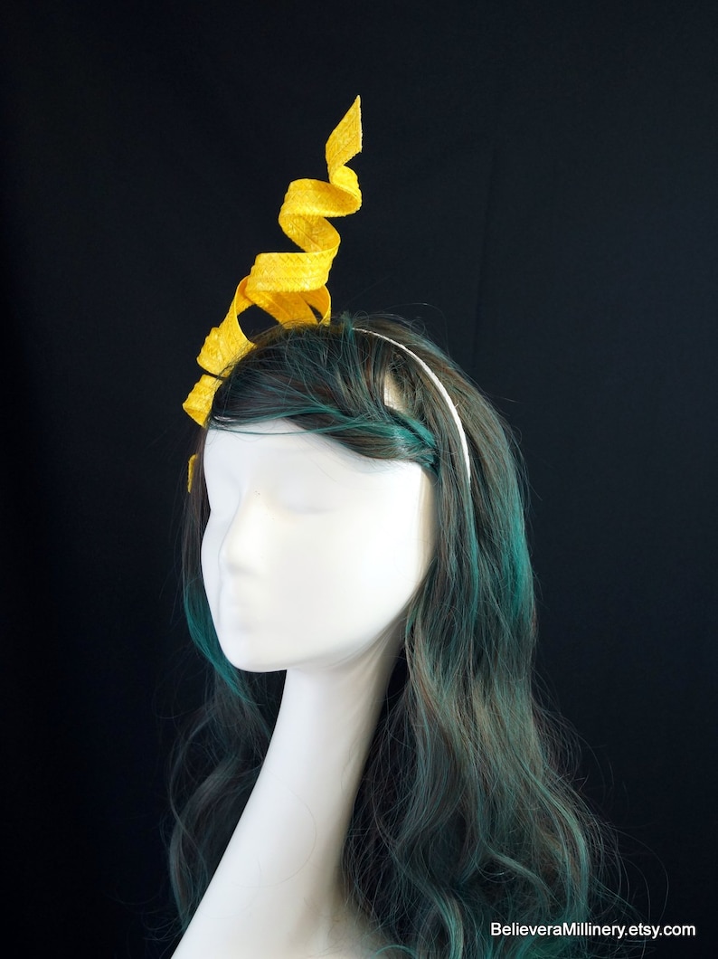 Modern Yellow Straw Ribbon Loops Fascinator Headband Race Day - Etsy ...