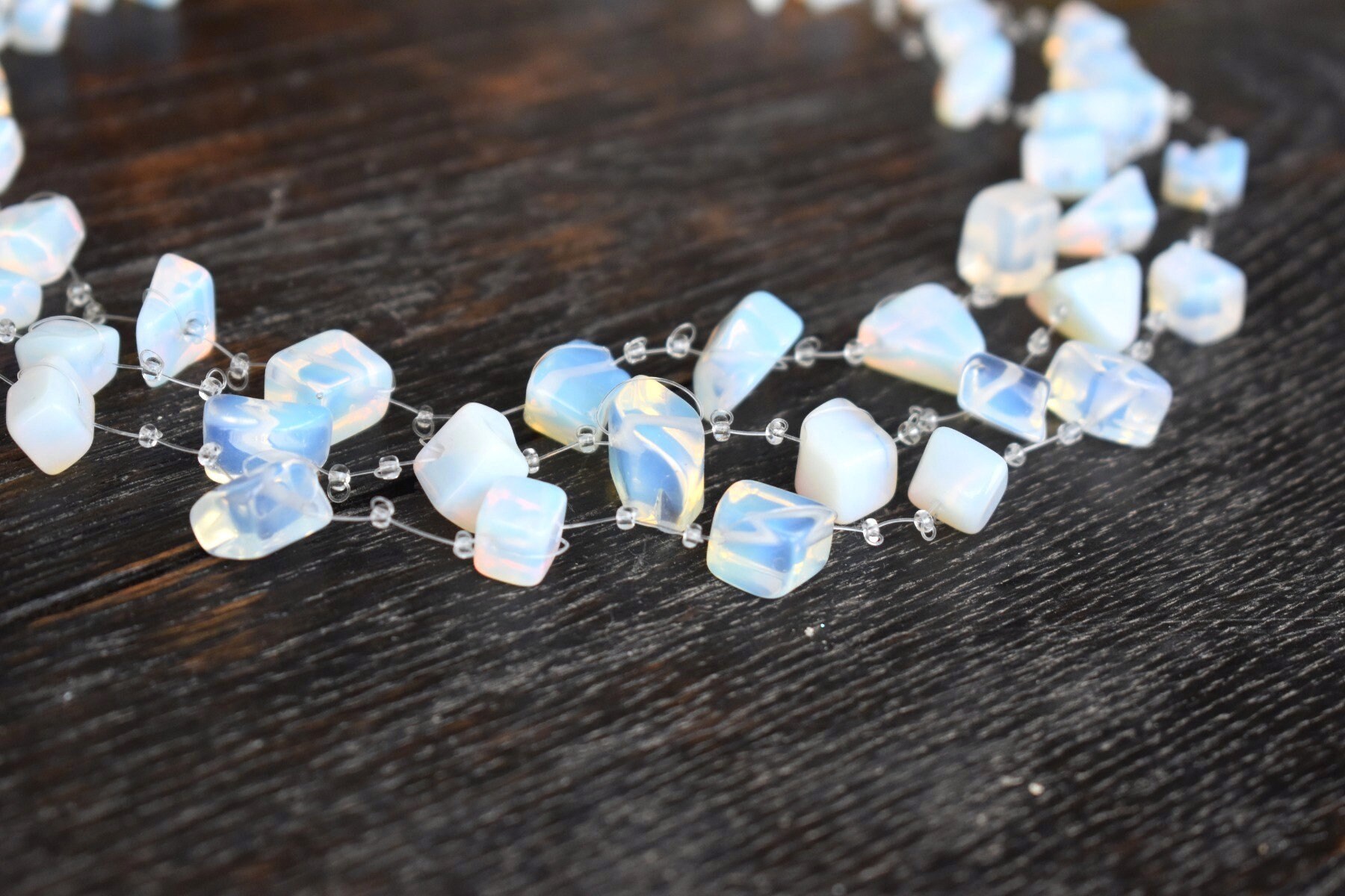 Raw Moonstone Opalite Blue Stone Necklace Gemstone Floating - Etsy