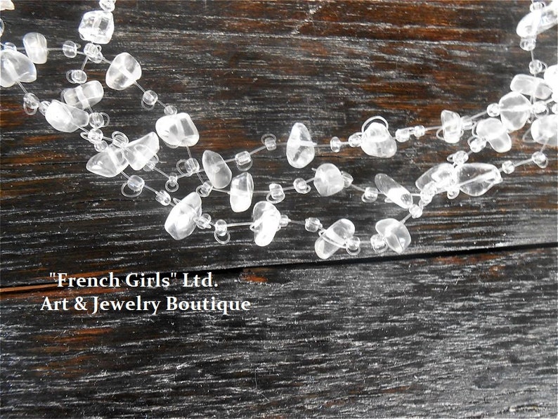 Raw Clear Quartz Gemstone Air Necklace Statement Crochet Rock Crystal ...