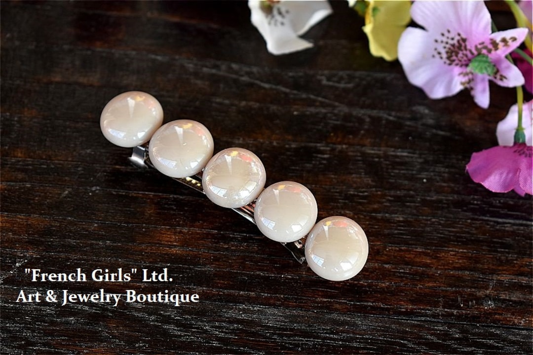 Hair Barrette Light Beige Glass Ceramic Round Geometric Hair Bun Holder ...