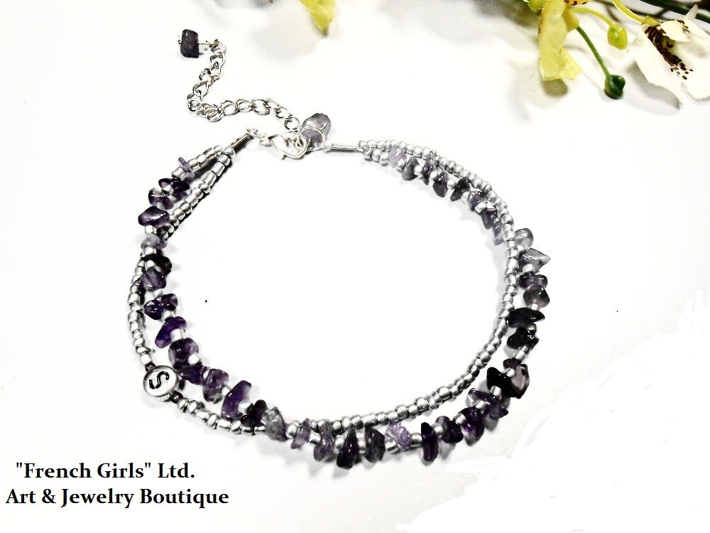 Raw Amethyst Custom Anklet Personalized Alphabet Letter - Etsy
