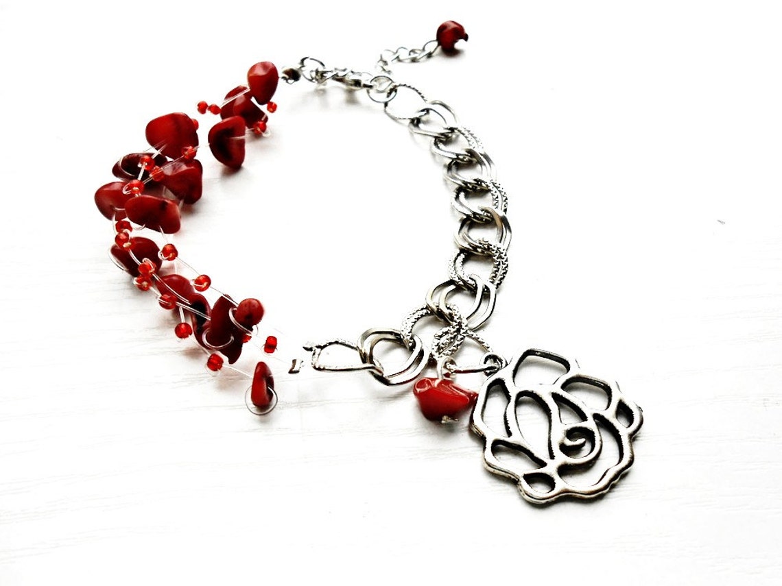 Red Coral Chain Multistrand Bracelet Nugget Raw Gemstone - Etsy