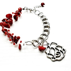 Red Coral Chain Multistrand Bracelet Nugget Raw Gemstone Bohemian ...