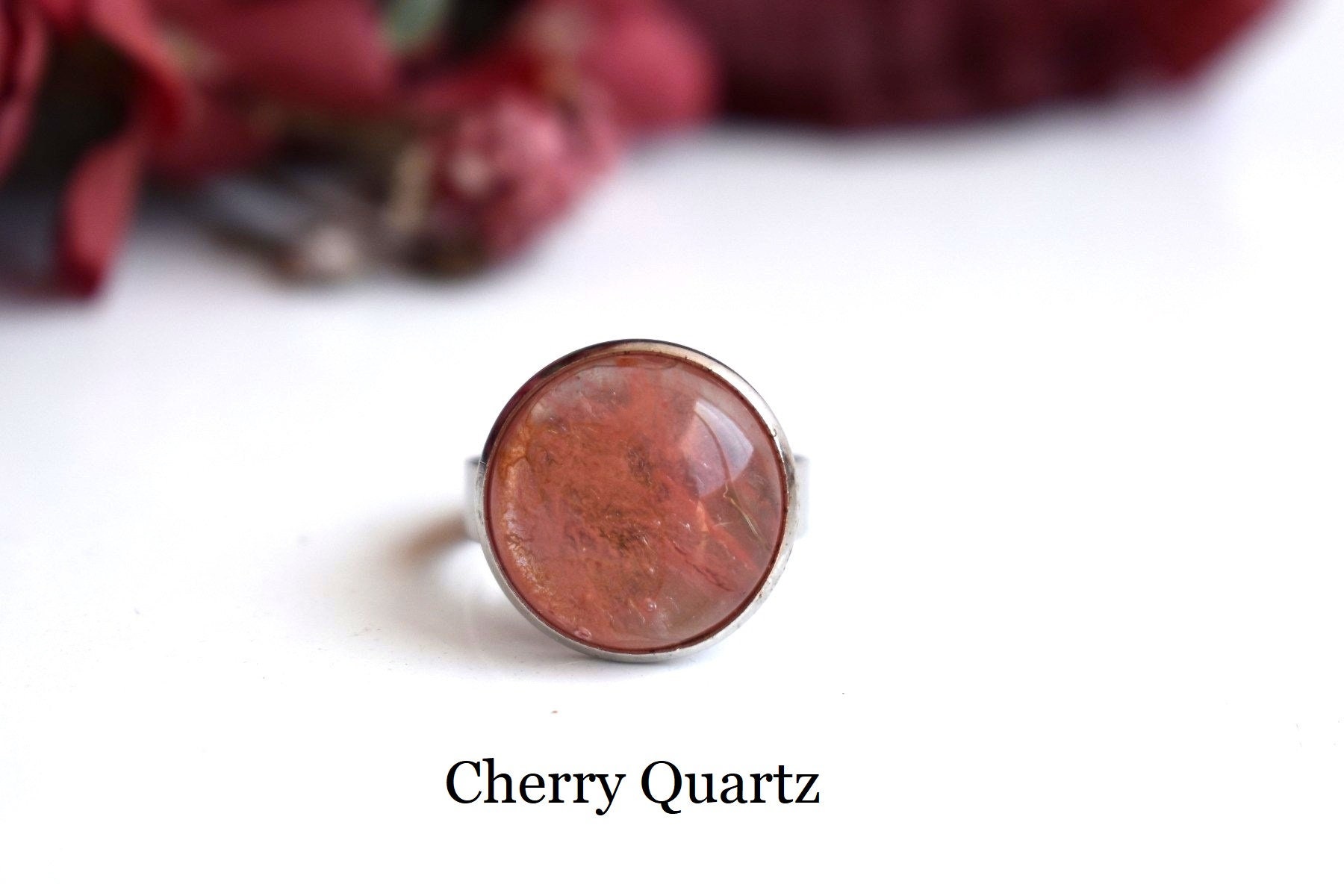 Resizable Adjustable Gemstone Ring Carnelian Rose Cherry Quartz ...