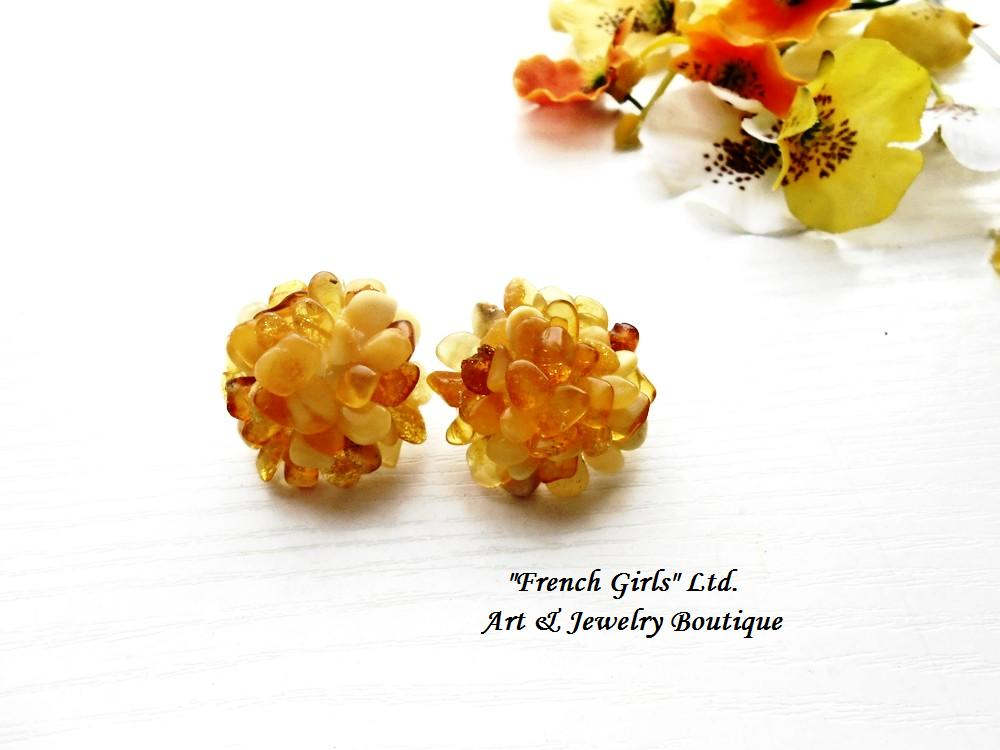 Baltic Amber Clip on Earrings Yellow Floral Victorian Raw - Etsy
