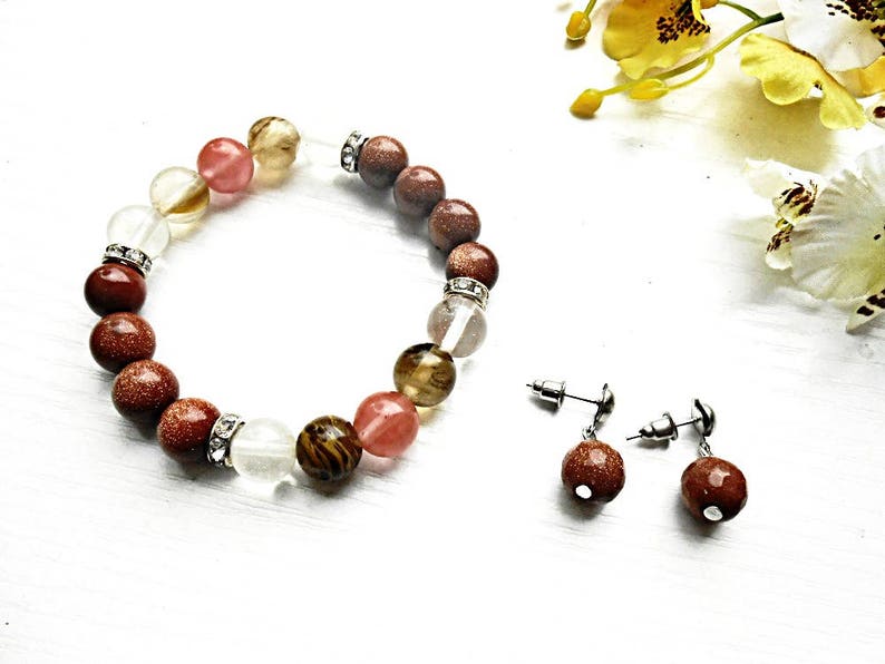 Sandstone Jewelry Set Cherry Tourmaline Quartz Gemstone Beaded - Etsy