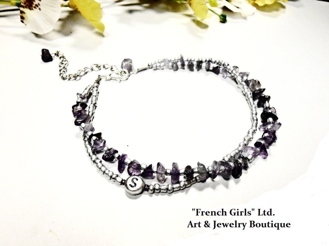 Raw Amethyst Custom Anklet Personalized Alphabet Letter - Etsy