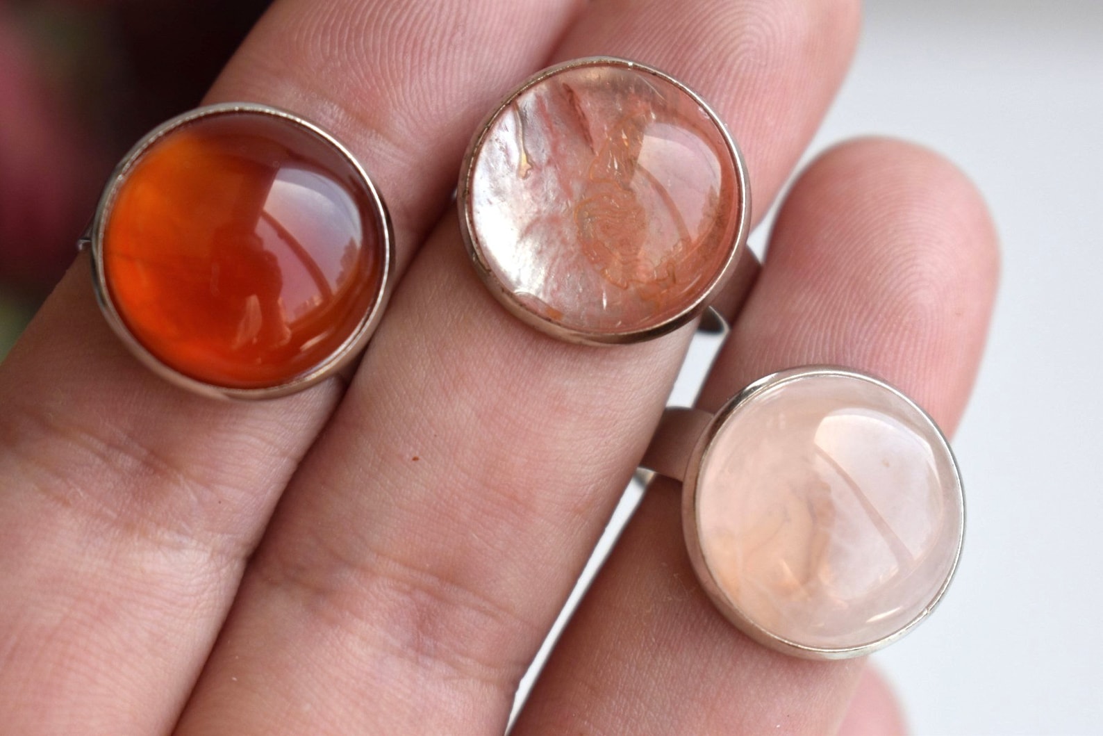 Resizable Adjustable Gemstone Ring Carnelian Rose Cherry Quartz ...
