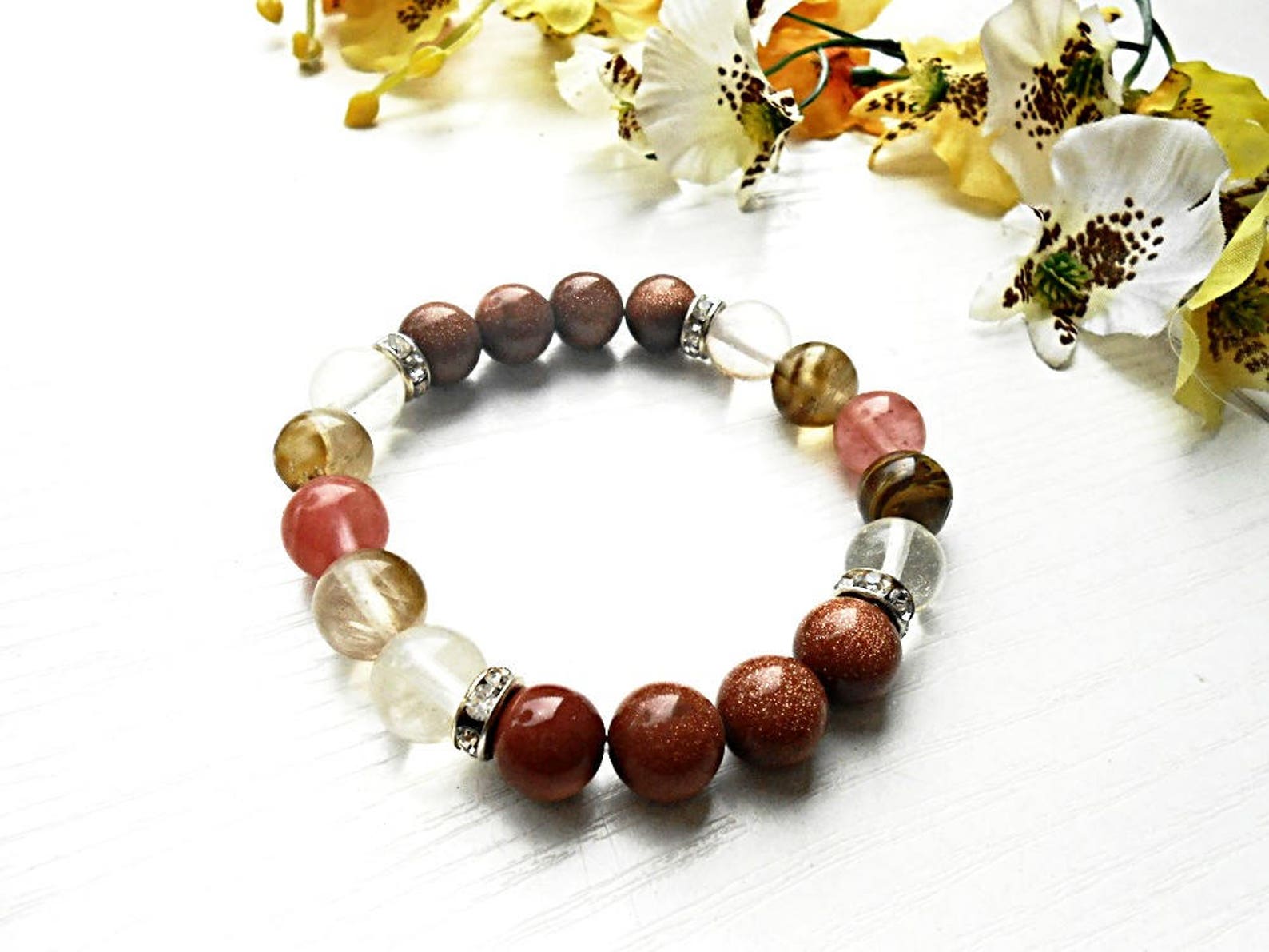 Sandstone Jewelry Set Cherry Tourmaline Quartz Gemstone Beaded - Etsy