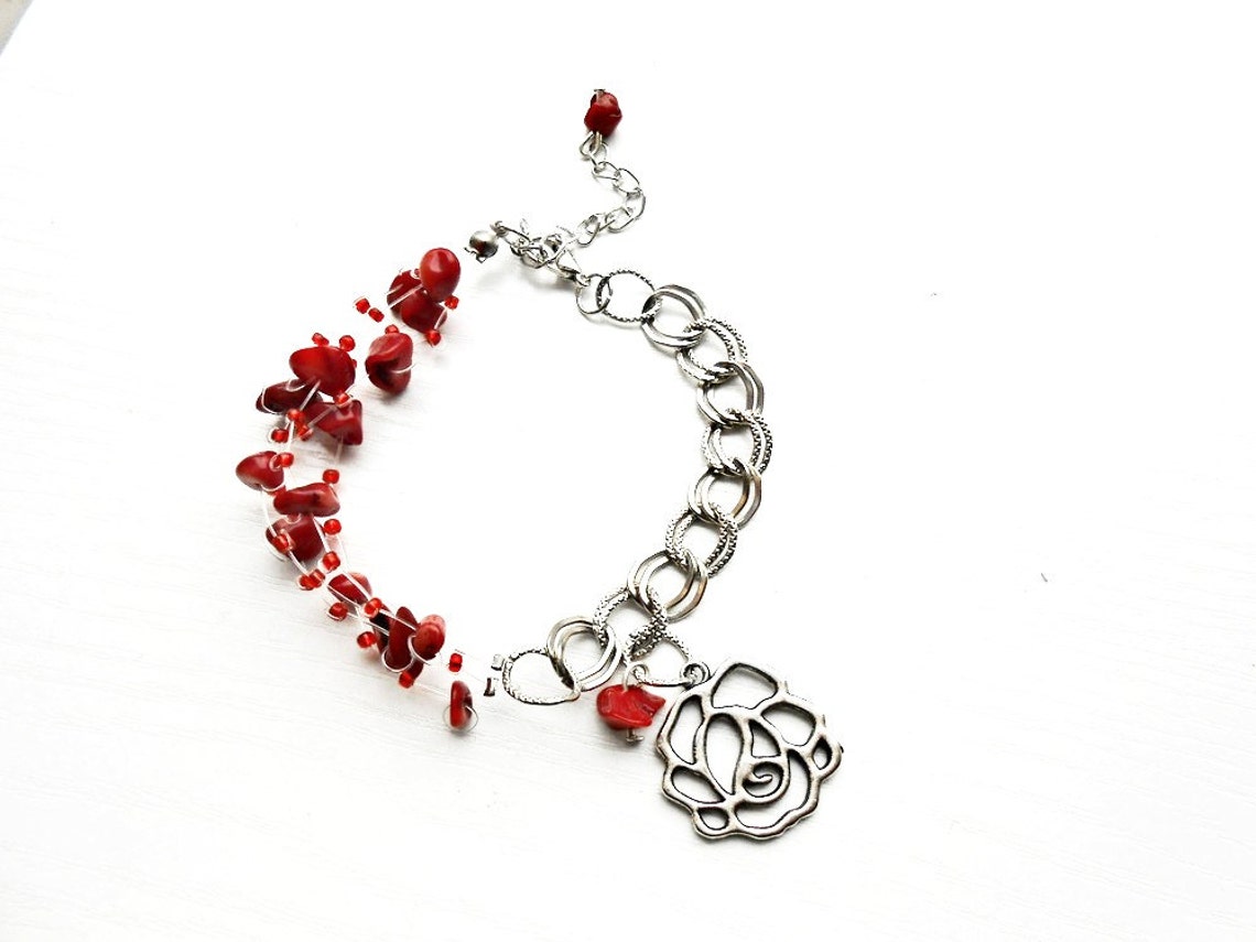 Red Coral Chain Multistrand Bracelet Nugget Raw Gemstone - Etsy