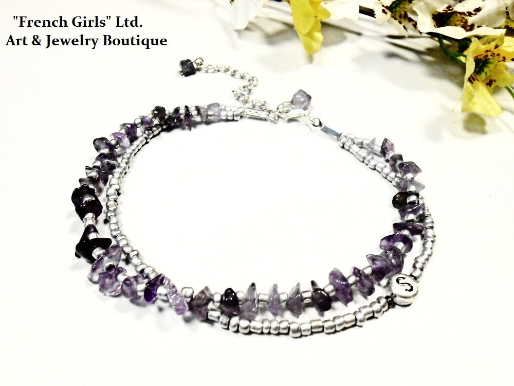 Raw Amethyst Custom Anklet Personalized Alphabet Letter - Etsy