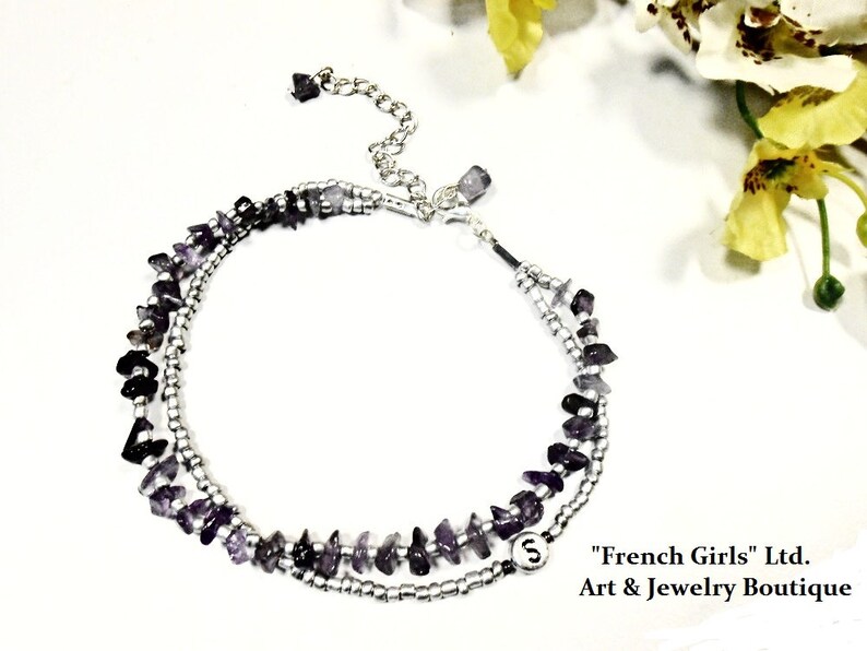 Raw Amethyst Custom Anklet Personalized Alphabet Letter - Etsy