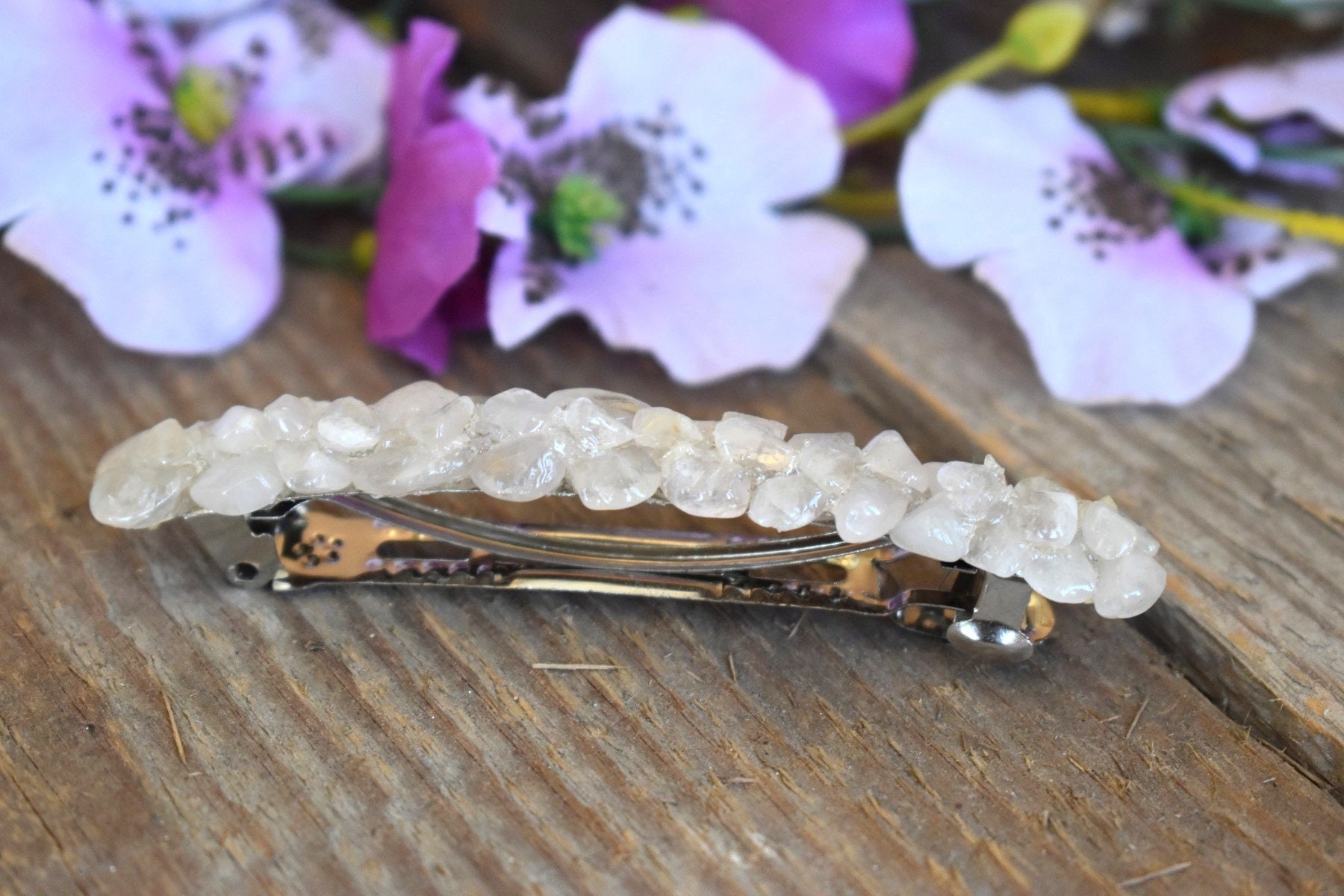Raw Rose Quartz Barrette Pink Crystal Gemstone Hair Pin Clip Barettes ...