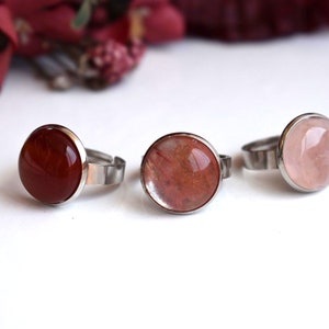 Resizable Adjustable Gemstone Ring Carnelian Rose Cherry Quartz ...