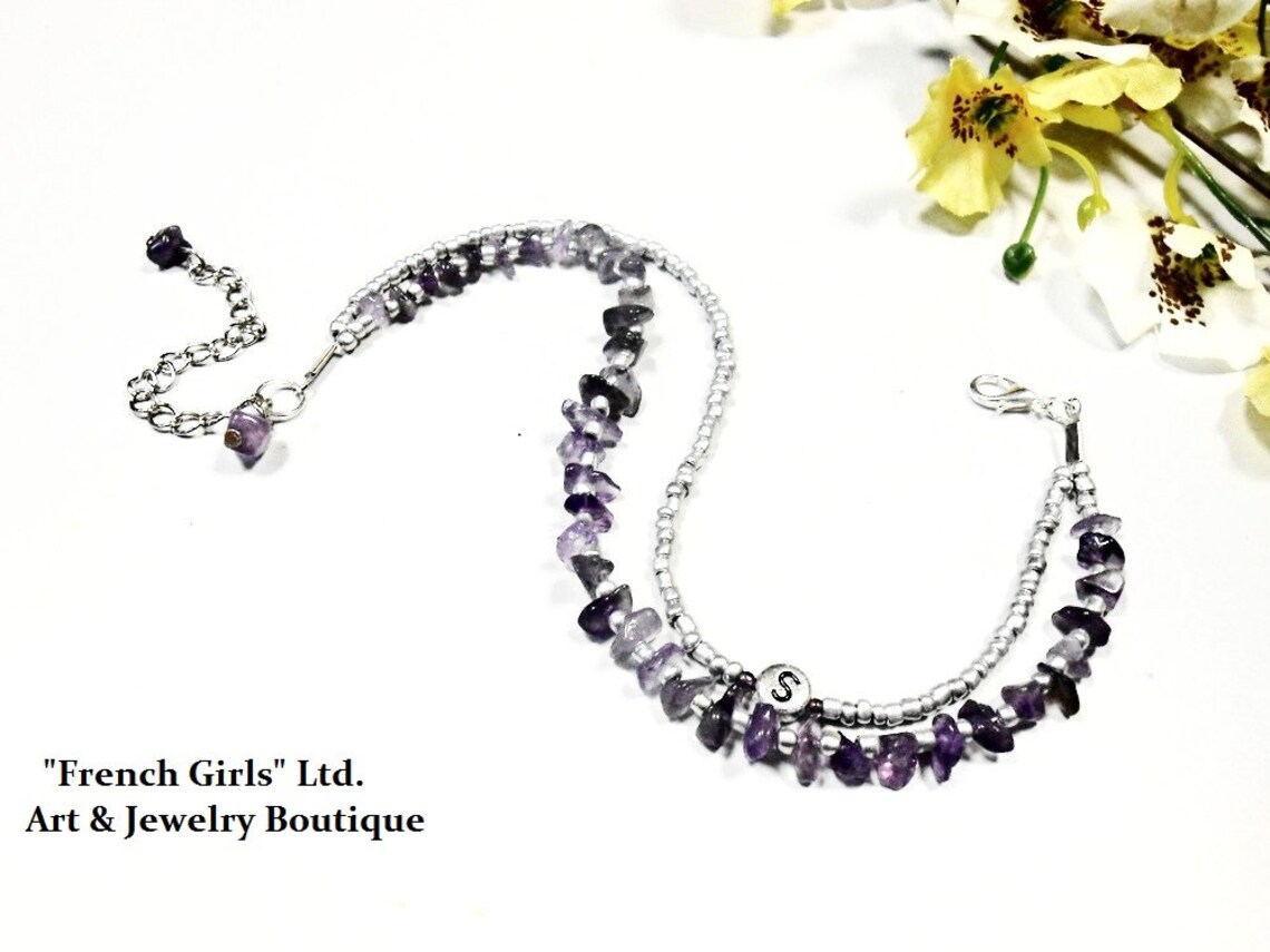 Raw Amethyst Custom Anklet Personalized Alphabet Letter - Etsy