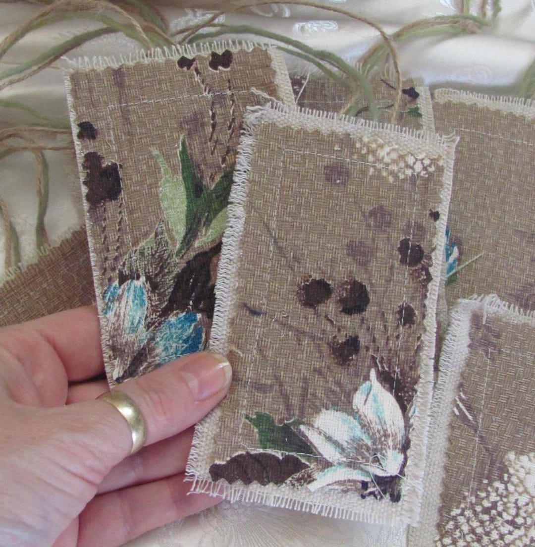 5 Beautiful Vintage Bark Cloth Fabric Gift Hang Wine Basket Tags ...