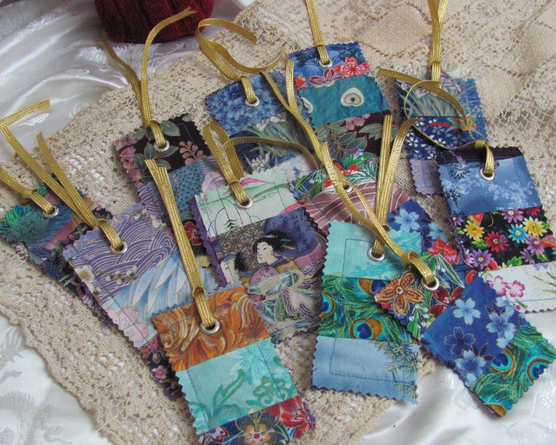 6 Beautiful Quilt Fabric Gift Hang Tags Journal // Handmade Vintage ...